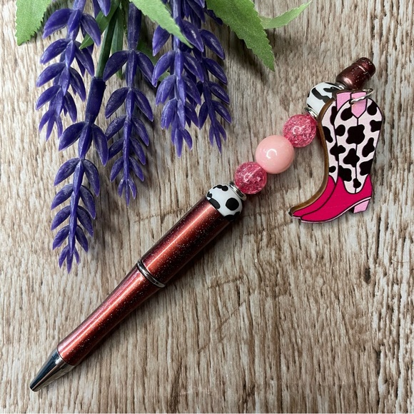Hand Crafted | Office | Writing Pen Cowgirl Cow Artisan Beaded Silicone ...